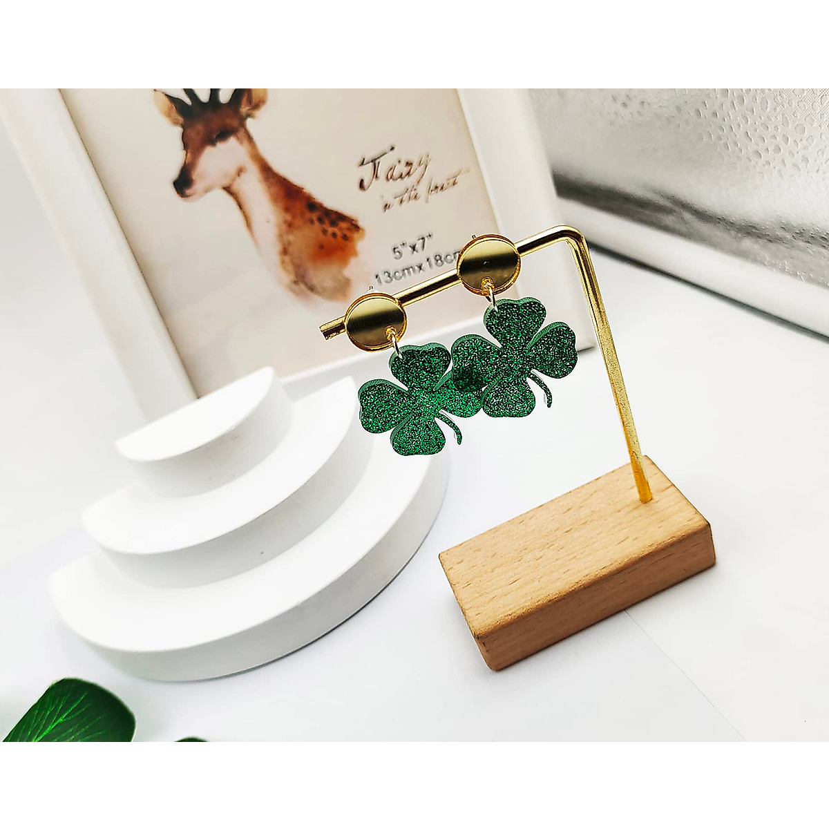 St. Patrick's Day Earrings for Women,Irish Shamrock Acrylic Dangle Earrings, Green Hat Clover Horseshoe Drop Earrings for Irish Festival (A)