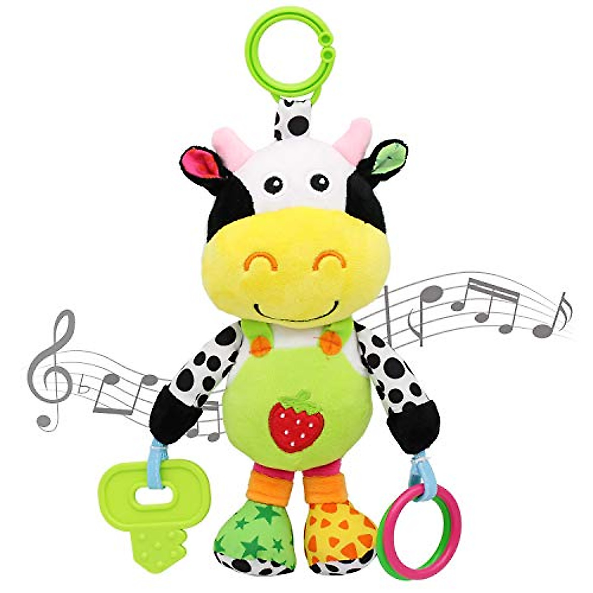 MARUMINE Baby Car Seat Toys with 24 Music and Teether (Cow)
