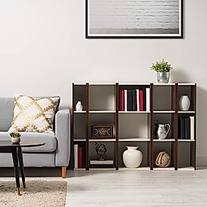 IRIS USA 3-Tier Cubby Storage Bookshelf with Adjustable Shelves, 10" Width Stackable Easy Assembly Space Saving Shelving Unit Bookcase, Walnut Brown/White