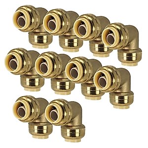 [10-Pack] PROCURU 3/4" Pushfit 90-Degree Elbow, Push-to-Connect Brass Plumbing Fitting for Copper, PEX, CPVC, PE-RT Pipes (8X2014-10P)