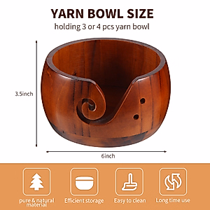 Wooden Yarn Bowl,Crochet Bowl with Lid,Knitting Yarn Bowls with Holes, Yarn Storage Bowl Handmade Craft with Storagebag for DIY Knitting Crocheting