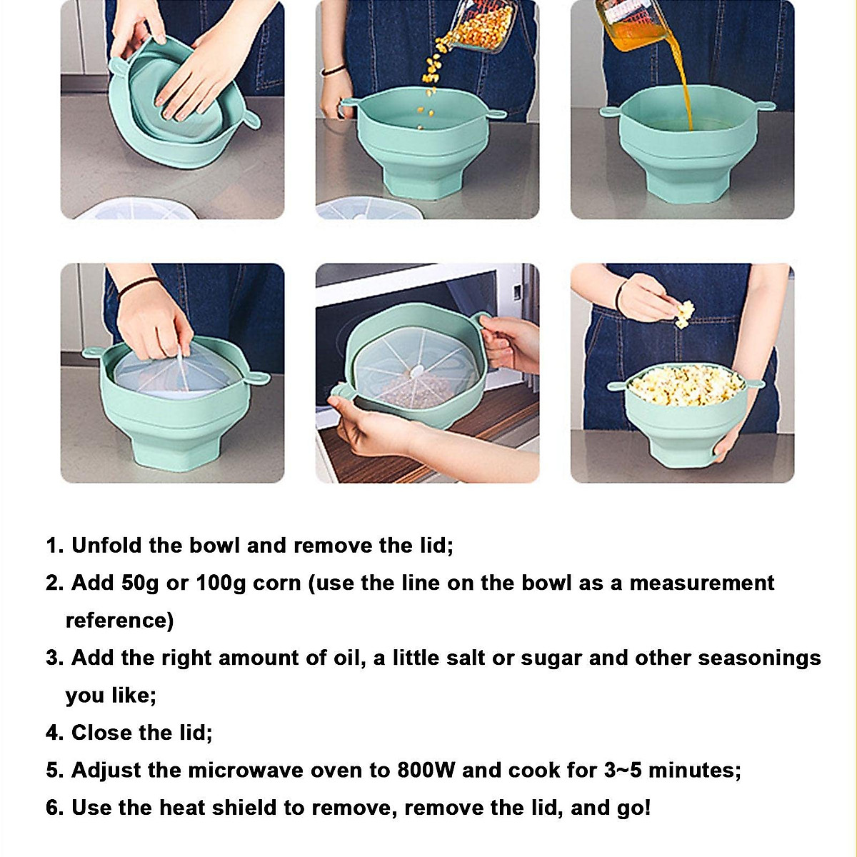 Microwave Popcorn Bowl, High Temperature Resistant Large Bowl, Silicone Microwave Hot Air Popcorn Popper Bowl With Lid, Easy to Operate Food Bowl for Household Kitchen Movie Night Parties