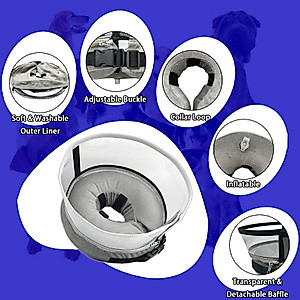 Inflatable Dog Cone Collar - B8-3 Surgery Recovery Adjustable Soft Alternative Neck Donut with Shield for Small Medium Large Pet,XL