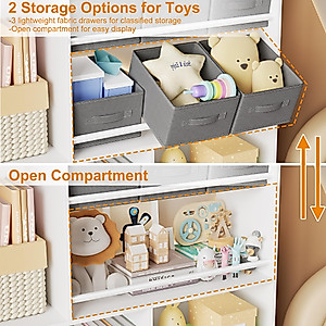 BOTLOG 50.2" Toy Organizers and Storage with Rolling Drawers, Kids Bookshelf and Toy Storage with 6 Fabric Drawers, Floor Storage Cabinet Toy Chest for Kids Room, Playroom, White, Modern