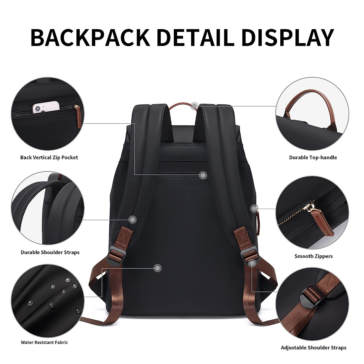 GOLF SUPAGS Laptop Backpack for Women College Computer Bag Work Travel Backpack Purse Fits 15 Inch Notebook (Black)