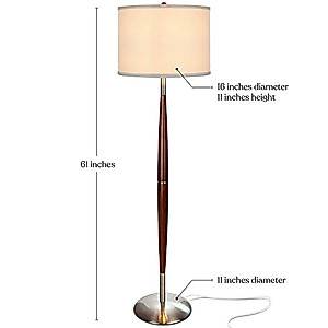 Brightech Lucas LED Floor Lamp, Modern Lamp for Living Rooms & Offices, Great Living Room Décor, Tall Lamp with Drum Shade & Handsome Wood Finish, Bohemian Standing Lamp for Bedroom Reading
