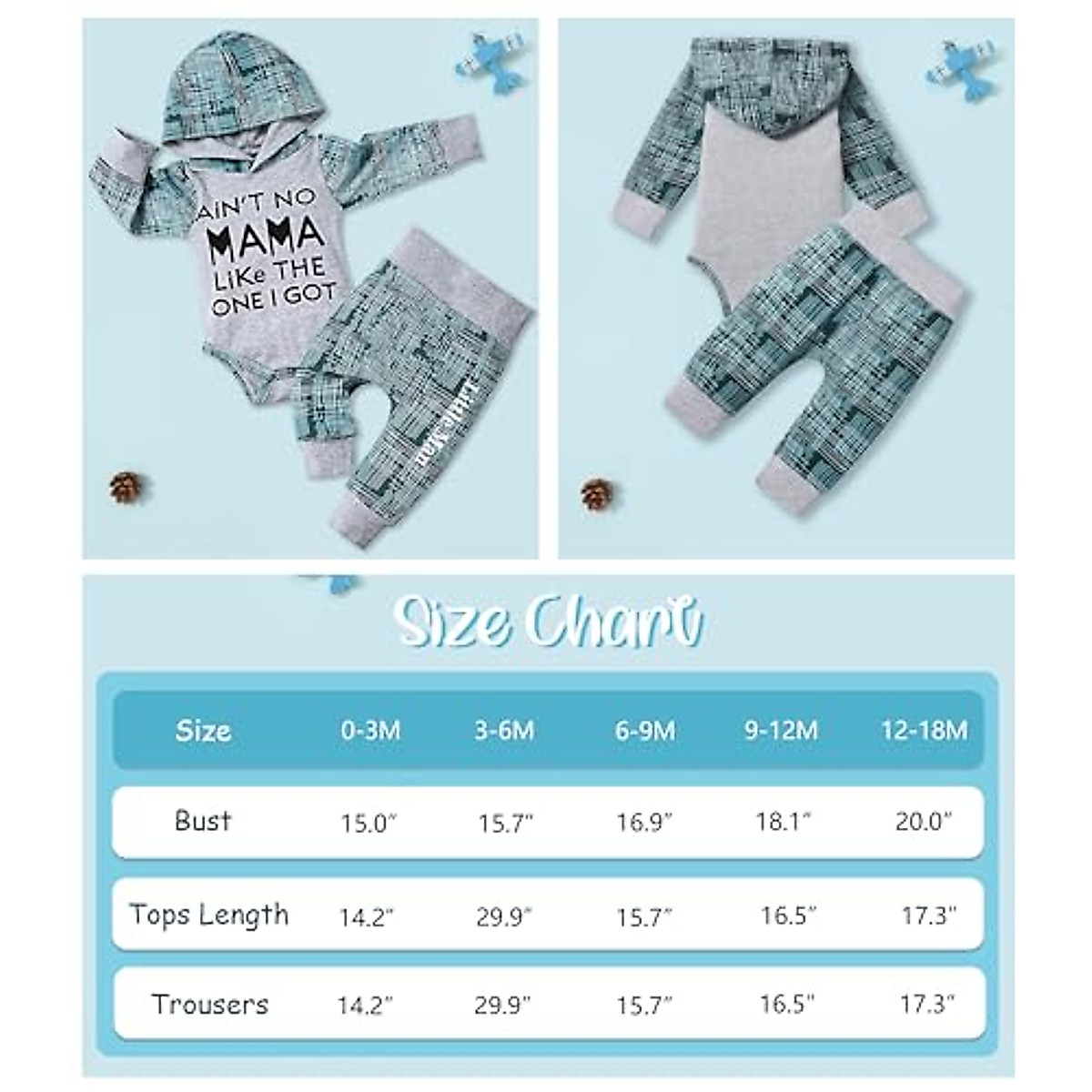 Von kilizo Baby Boy Clothes 6-9 Months AiN'T No Mama Like The One I Got Long Sleeve Hoodies Sweater Pant Sets Infant Baby Boy Outfits 6-9 Months