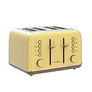 BUYDEEM DT640 4-Slice Toaster, Extra Wide Slots, Retro Stainless Steel with High Lift Lever, Bagel and Muffin Function, Removal Crumb Tray, 7-Shade Settings,Mellow Yellow