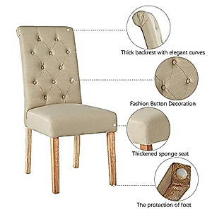 NOBPEINT Tan Fabric Upholstered Dining Chairs Solid Wood Legs, Set of 4