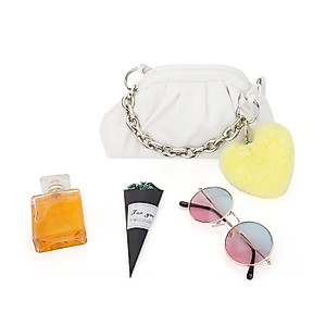 Women's Chain Link Cloud Clutch Bag Dumpling-Shaped Pouch Purse Handbag Ruched Chunky Chain Link Shoulder Handbags (WHITE) (YELLOW)