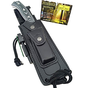 JEO-TEC Nº55 Full Tang Bushcraft Survival Hunting Camping Fishing Knife, Fixed Blade 6.7" MOVA-58 Scandi, Genuine Leather Multi-Position Sheath + Firesteel + Sharpener Stone, Handmade