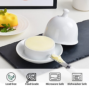 Butter dish, Ceramic Small Butter Dish with Lid, 2024 NEW Original Design Mini Butter Crock Keeper with Handle, 17 OZ Mini Butter Container Cover and Water Sealing 2 Ways Sealing