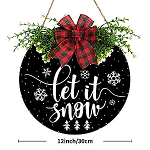 Let It Snow Sign - Welcome Christmas Decor Hanging Sign for Front Door, Living Room, Farmhouse Porch & Outdoor - 12 inches