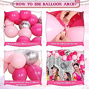 HyDren 95 Pcs Western Disco Party Decorations for Women, Hot Pink Rose Red Silver Cowgirl Balloon Arch 4D Ball Fringe Curtains Theme Last Rodeo Bachelorette Supplies