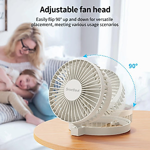 SmartDevil USB Desk Fan, 2 Speeds Small Personal Desk Fan, 90° Rotate Portable Foldable Mini Desktop Table Fan, Strong Wind, Quiet Operation, for Home Office Car Outdoor Travel (Light Gray)