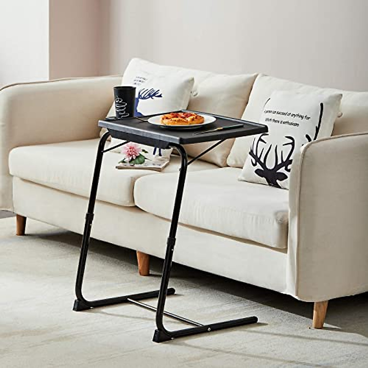 Rubypin Multifunction TV Tray Table - Folding TV Tray on Bed & Sofa with Cup Holder, Comfortable Folding Table with 6 Height & 3 Tilt Angle Adjustments (Black)