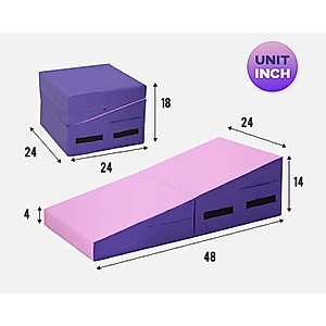 Incline Mat Gymnastics Mat Cheese Mat Tumble Mats, Folding Exercise Yoga Mat for Kids, Gym Mats Tumbling Mats Workout Aerobics Wedge Mat for Home Gymnastics, Pink 48"x24"