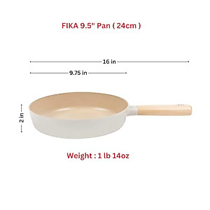 FIKA 9.5 inch Nonstick Frying Pan with Wooden Handle, Induction Compatible Cookware for All Stovetops, Kitchen Essential Ceramic Coating Skillet, Healthy Cooking Omelet Pan, Made in Korea (24cm)