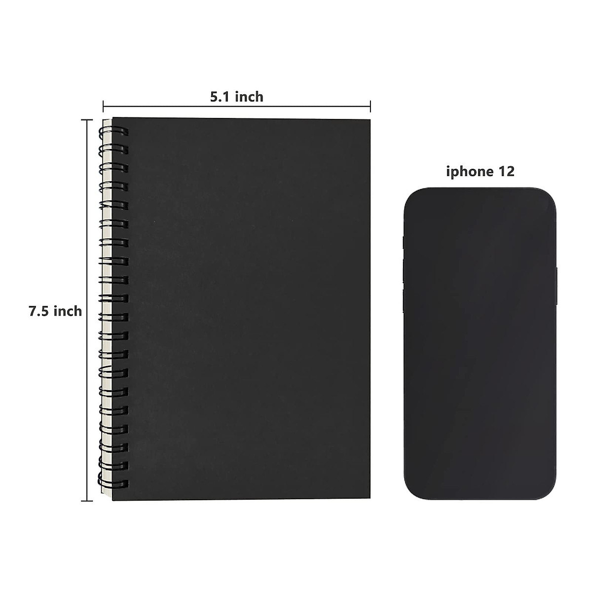 DSTELIN Blank Spiral Notebook, 6-Pack, Soft Cover, Sketch book, 100 Pages / 50 Sheets, 7.5 inch x 5.1 inch, 100GSM, (Black)