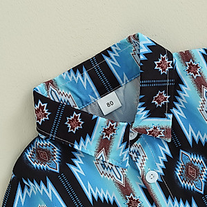 Western Baby Boy Clothes Long Sleeve Cow Print Shirts Button Down Lapel Tops Tees Fall Winter Clothes 6M-4T (Blue, 3-4 Years)