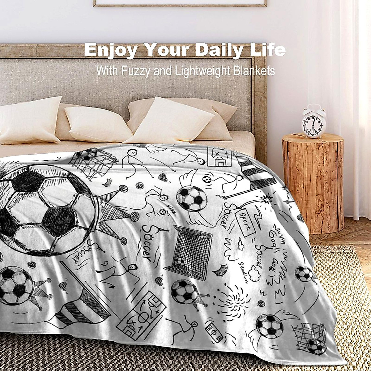 RUVNSR Soccer Blanket Sport Fans Cozy Soccer Blankets and Throws Unique Funny Plush Football Theme Decor Bedding for Lovers Kids Boys Girls Women Men Gifts Living Room Bedroom 60"X50"