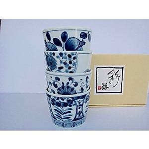 Mino Ware Japanese Soba Choko Cups Japanese Traditional Flowers and Pomegranate Pattern Set of 4