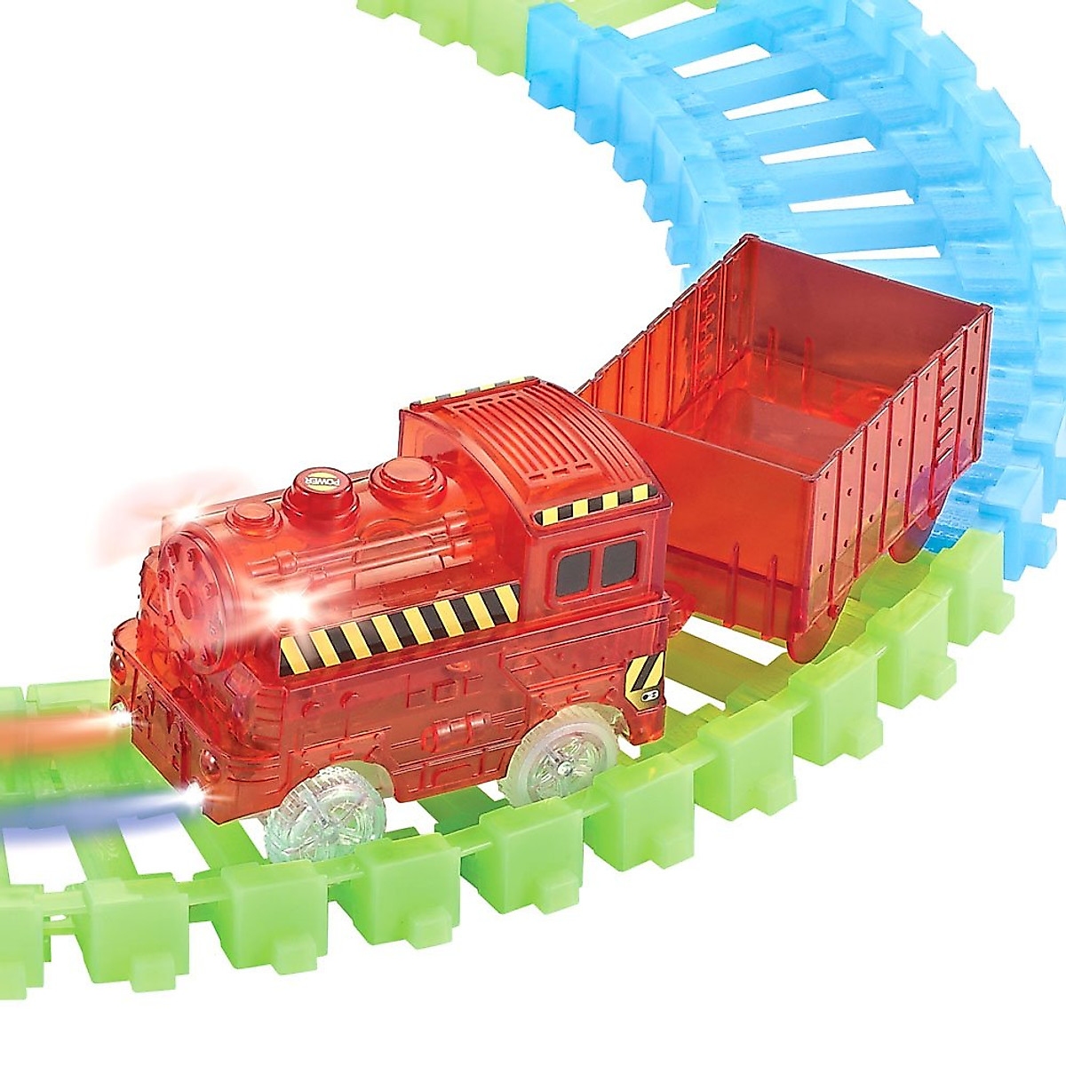 VINSOO Cars (2-Pack) Track Train Replacement Only, Multi-Color Light Up Flashing LED Glow in The Dark Trains Accessories Compatible with Most Tracks