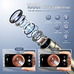 Ear Wax Removal, Ear Cleaning Kit with 1080P Camera, Ear Cleaner with Camera and Light, Ear Camera Wax Removal with 6 Ear Spoons, Ear Wax Cleaner for iOS & Android (Black)