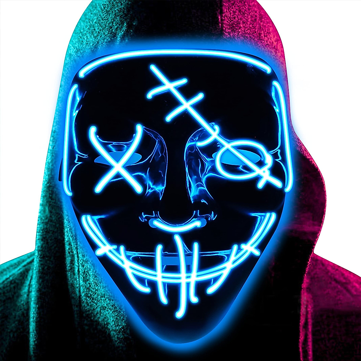 Halloween LED Mask Light Up Mask Glow in The Dark Cosplay EL Wire Halloween Festival Party Supplies for Adults (blue)