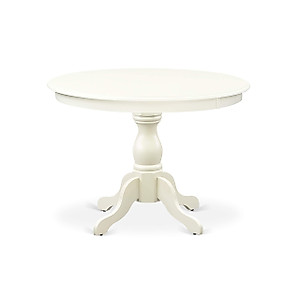 East West Furniture HBEN3-LWH-06 3 Piece Dining Table Set Contains a Round Dining Room Table with Pedestal and 2 Dark Shitake Linen Fabric Parsons Chairs, 42x42 Inch, Linen White