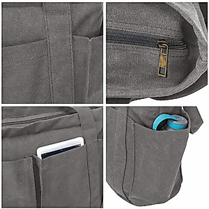 Large Canvas Tote Bags for Women, Black Travel Tote Bags with Zipper, Lightweight Utility Tote Bag with 4 Exterior Pockets, Perfect for Overnight Travel, Work, Shopping, Weekend Trips, Beach Days,Grey