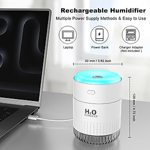 Rechargeable Mini Humidifier, Colorful Cool Mist Humidifier with 7 Color Light, Small Personal Desktop Humidifier for Baby Bedroom, Office, Nursery, Travel with Auto Shut-Off, Super Quiet (White)