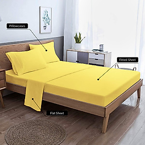 EaseHome Yellow Full Size Bed Sheet Set -Deep Pocket to 18 inches Mattress 4 Piece - Premium Bedding Sheets & Pillowcases Collection - Extra Soft