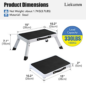 LIEKUMM Foldable Step Stool, 330lbs Capacity Step Ladder, Step Stool with Non-Slip Platform, Folding Step Stool, Portable One Step Stool for Kitchen, Bedroom, Office, Camping, White