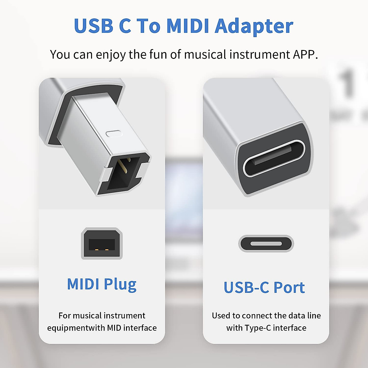 Duttek USB C to USB B Adapter 2Pack, USB C to Midi, USB C Female to USB B Male Adapter Connector for Printers, Mice, Keyboards, Eectric Pianos (Silver)