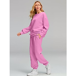 AUTOMET Sweatsuits for Women Set 2 Piece Outfits Oversized Sweatshirt Fall Outfits 2025 Lounge Sets Pullover Casual Trendy Y2k Clothing Sweatpants with Pockets Pink S