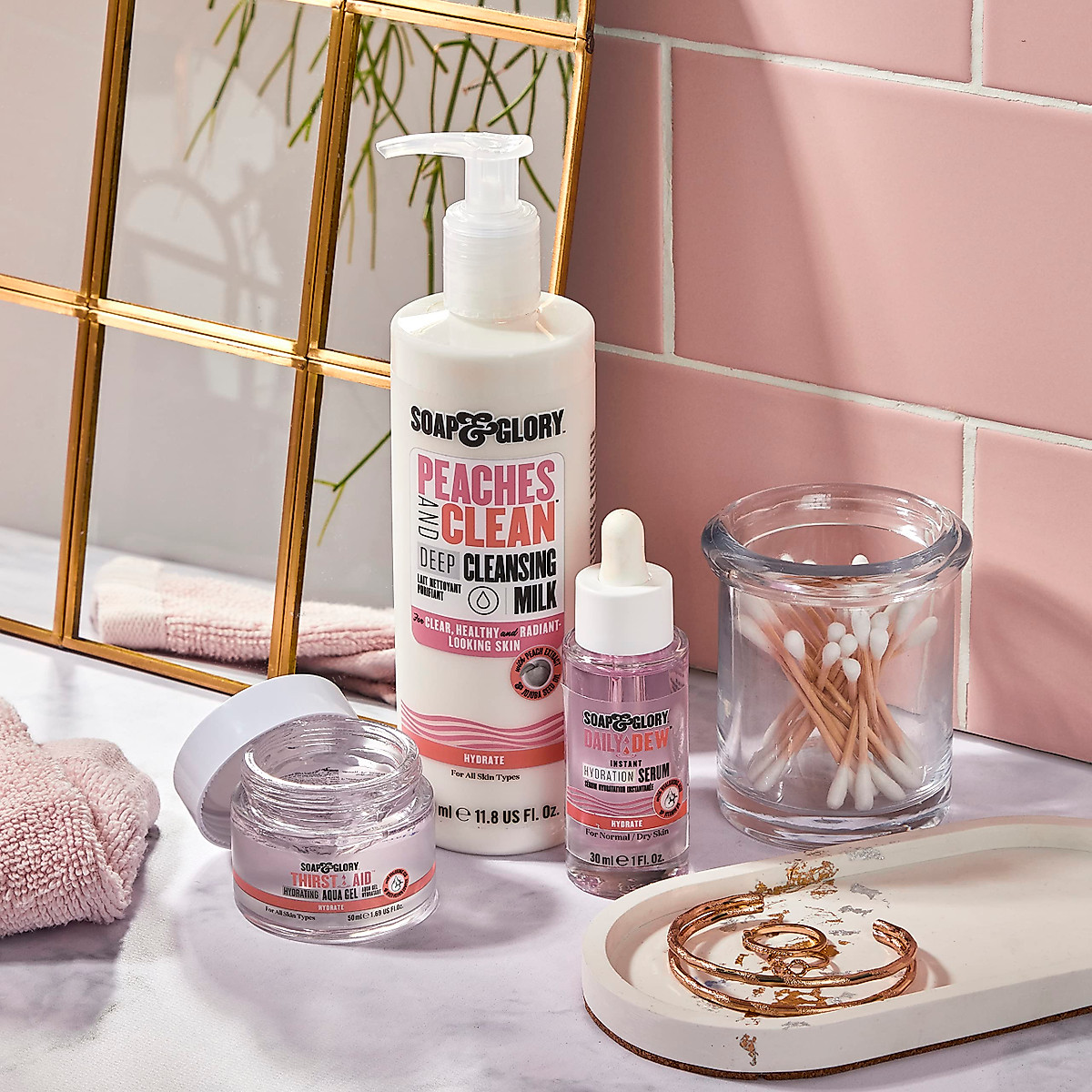 Soap & Glory Peaches & Clean Deep Cleansing Milk - 4 in 1 Milk Cleanser & Makeup Remover with Peach Extract, Ginseng & Jojoba Oil - Hydrating Facial Cleanser for Clarified & Energized Skin (350ml)