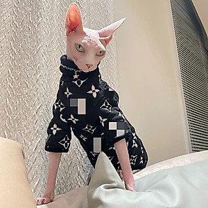 Sphynx Cat Clothes Breathable Pure Cotton Fashion Icon Cat Sweater Kitten Outfit with Sleeves for Sphynx Cornish Rex, Devon Rex, Peterbald (S, Black)