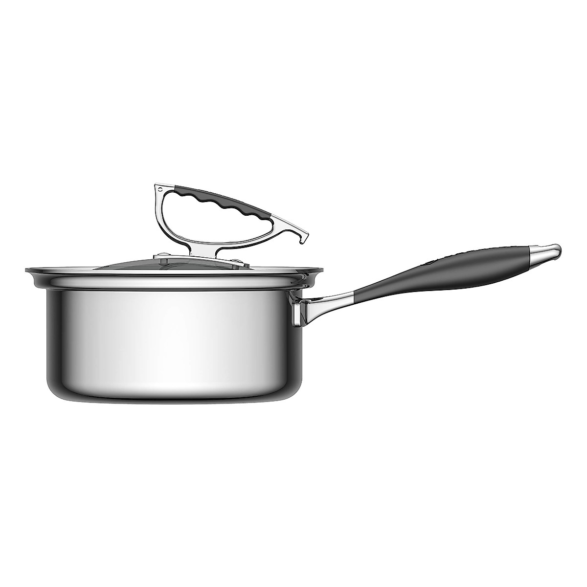 CookCraft by Candace | 3 Quart Tri-Ply Bonded Stainless Steel Aluminum Core Dishwasher Safe Sauce Pan with Glass Latch Lid