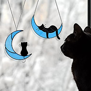 2 Pack Black Cat Decor for Cat Lovers Black Cat Gifts Cat Suncatcher Window Hanging Decor Cat Memorial Gift for Cat Lovers Cat Remembrance Gift Cat Loss Gifts Cat Lover Gifts for Women