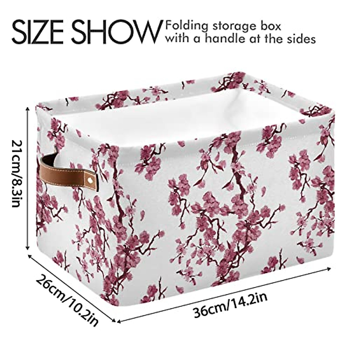 Pink Flowers White Storage Baskets Large Foldable Storage Bin Canvas Toys Box Fabric Decorative Collapsible Organizer Bag with Handles 2 Pcs