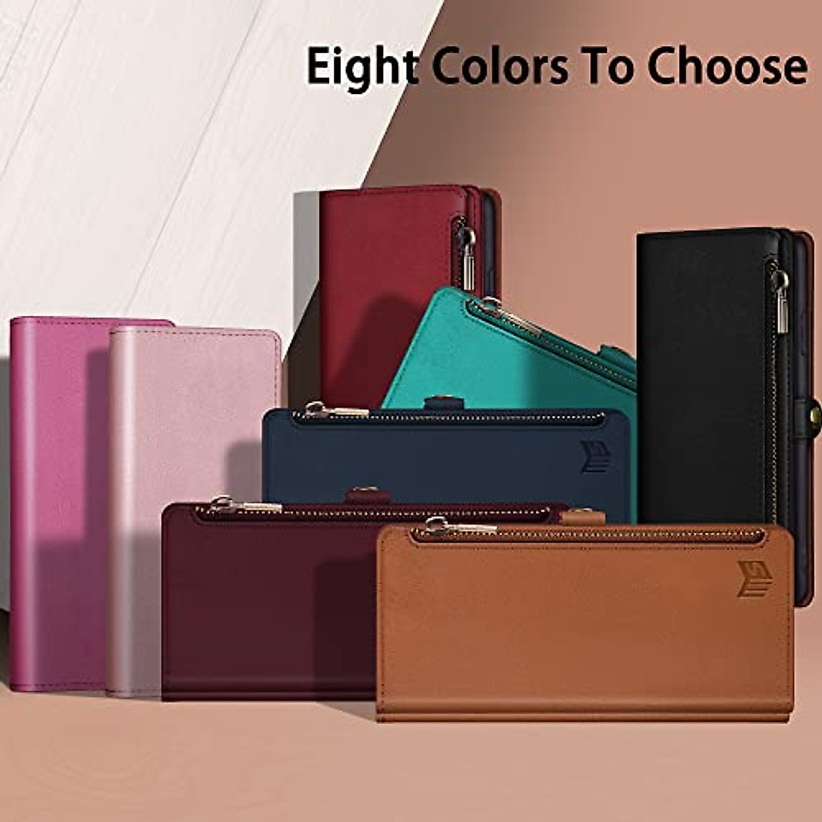 SUANPOT for iPhone 14 Pro Max Wallet case 【RFID Blocking】【9 Card Slot】【Pocket】,Credit Card Holder Flip Folio Book Zipper PU Leather Protective Cover Women Men for 14 ProMax Phone case Light Brown