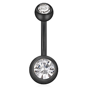 Ruifan 4PCS 14G Cubic Zirconia Ball Belly Button Rings Navel Barbell Body Jewelry Piercing - Black