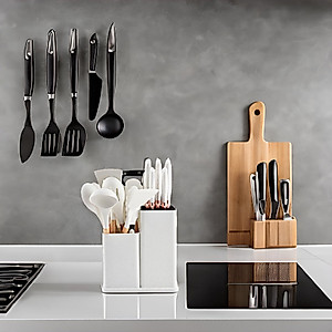 SV Home & Deco All-in-One 19-Piece Kitchen Utensils and Knives Set: 14 Cooking Utensils + 5 Essential Kitchen Knives for a Complete Culinary Experience (White), SMALL, N0516