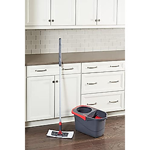 Rubbermaid Microfiber Flat Spin Mop Floor Cleaning System with Wringer Bucket, Red, Flat Floor Mop for Hardwood/Laminate/Vinyl/Tile/Stone Floors