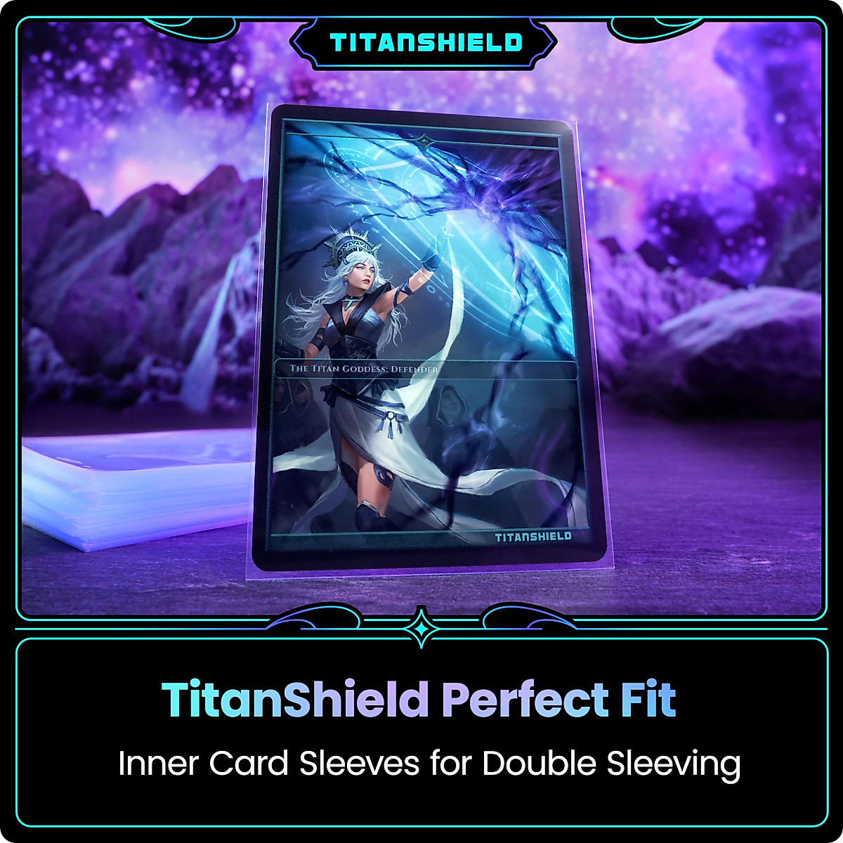 TitanShield 1000 Premium 60-Microns Ultra Clear Standard Size Perfect Exact Fit Inner Card Sleeves. Perfect for Double-sleeving and Compatible with Pokemon Cards MTG Magic The Gathering Lorcana