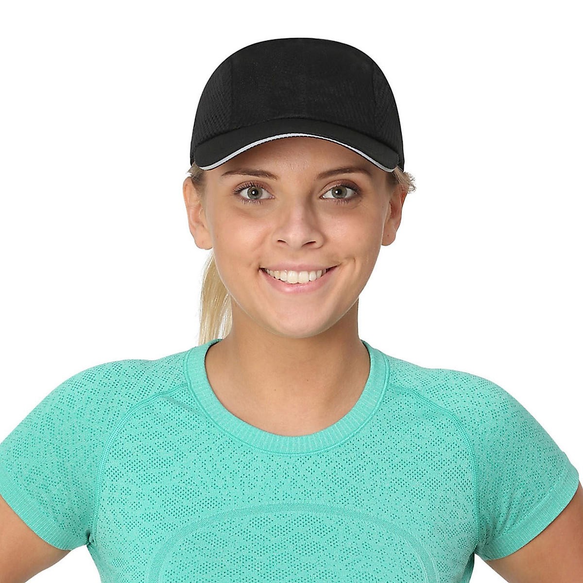 TrailHeads Women's Race Day Performance Running Cap, Lightweight & Quick Drying Mesh Sports Hat with Reflective Trim - Black