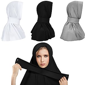3 Pieces Snap Hijab Soft Islamic Turbans for Women Muslim Hijab Undercap for Women Prayer, Multicolor