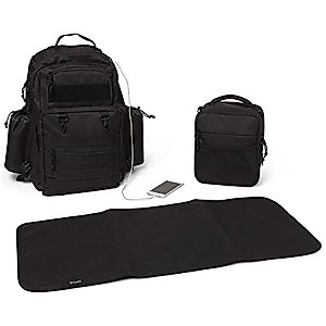 Brinero Diaper Bag Backpack for Dad, X-Large Bag With USB Port, Detachable Lunch Box, XL Changing Pad, 2 Large Water Bottle Pockets, Stroller Straps, Wipe Pocket Military Diaper Bags