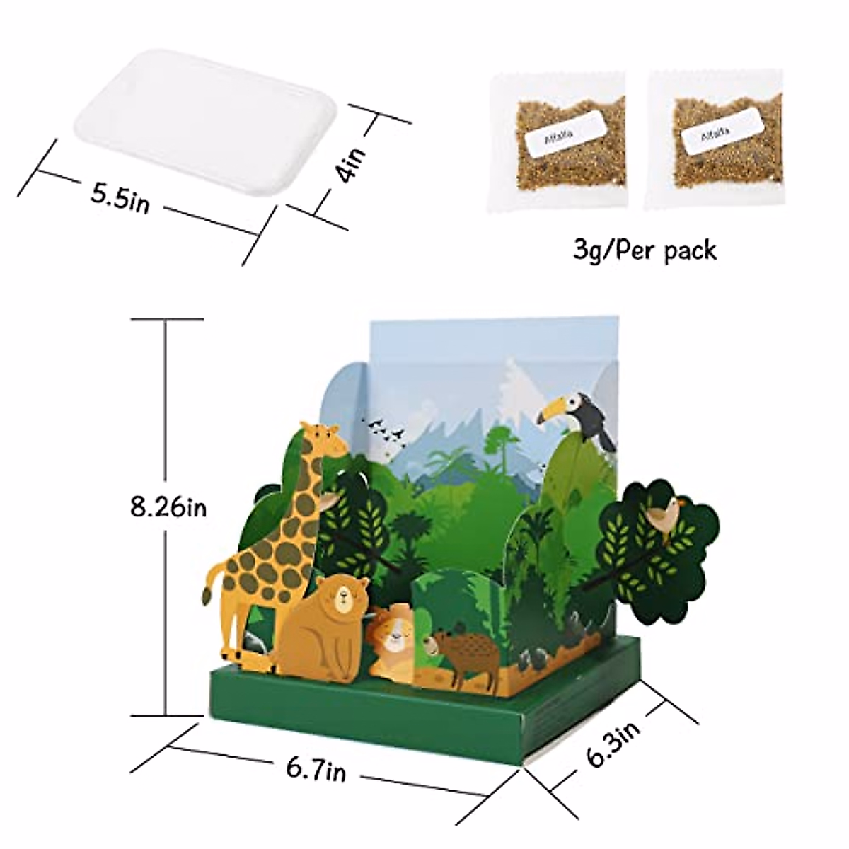 Grow Your Own Jungle Garden - Alfalfa Microgreen Growing Kit 3D Garden Scene with Attachable Animal Cards, Best Birthday Crafts Gifts for Girls & Boys